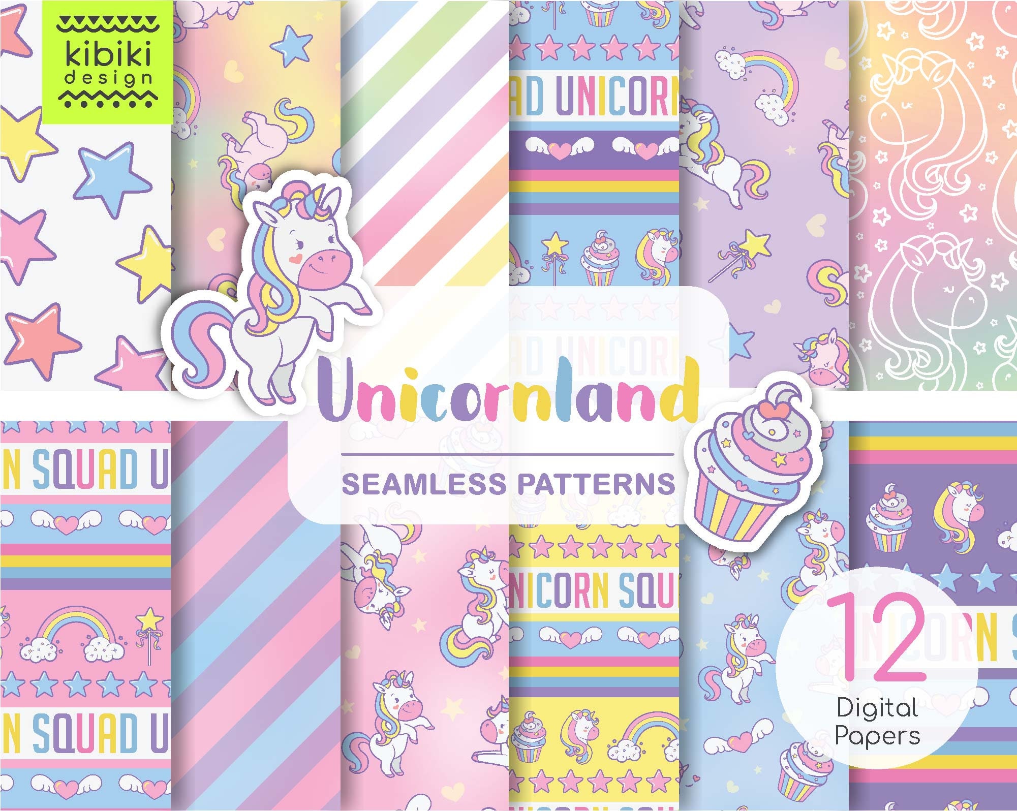 Unicorn Digital Paper Digital Paper Pack Rainbow Pony - Etsy