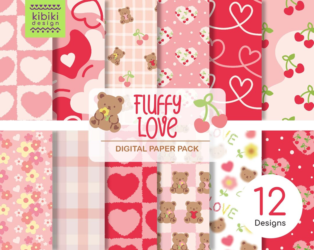 Valentine's Digital Paper, Hearts Digital Background, Kawaii Digital ...
