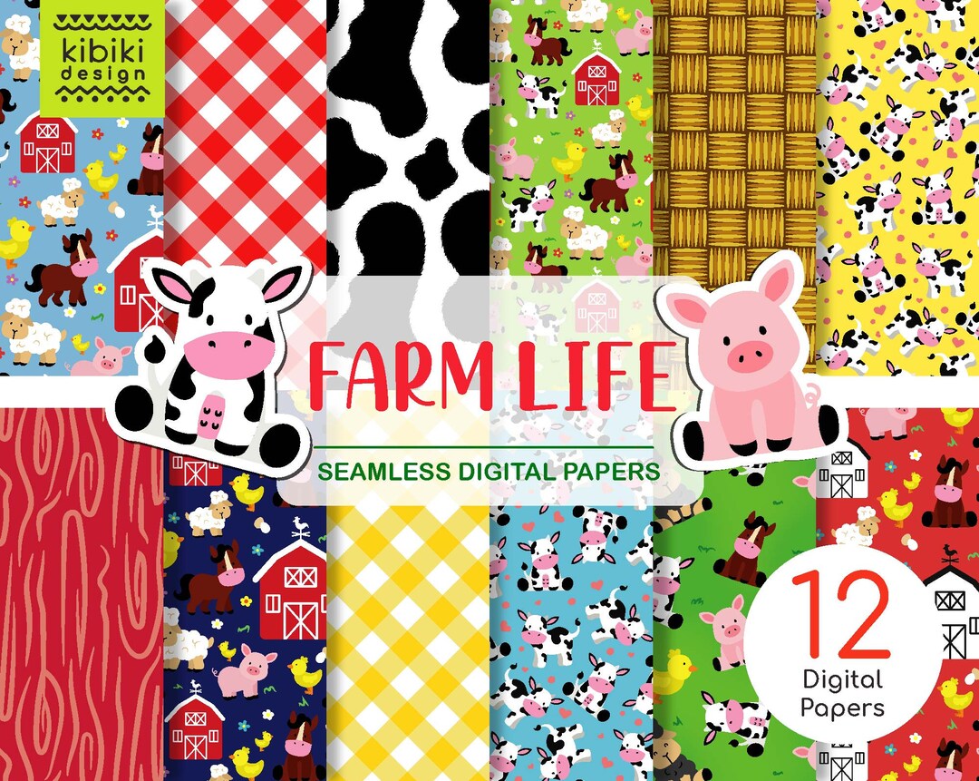 Farm Animals Digital Paper Seamless Pattern, Animals Paper, Digital ...