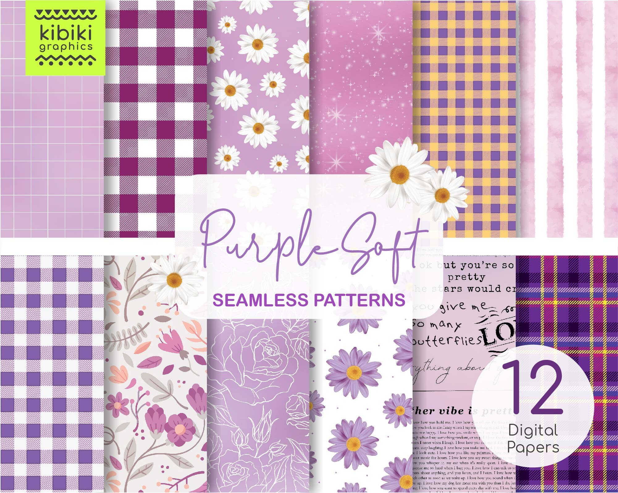 INSTANT DOWNLOAD Seamless pattern purple digital paper daisy | Etsy