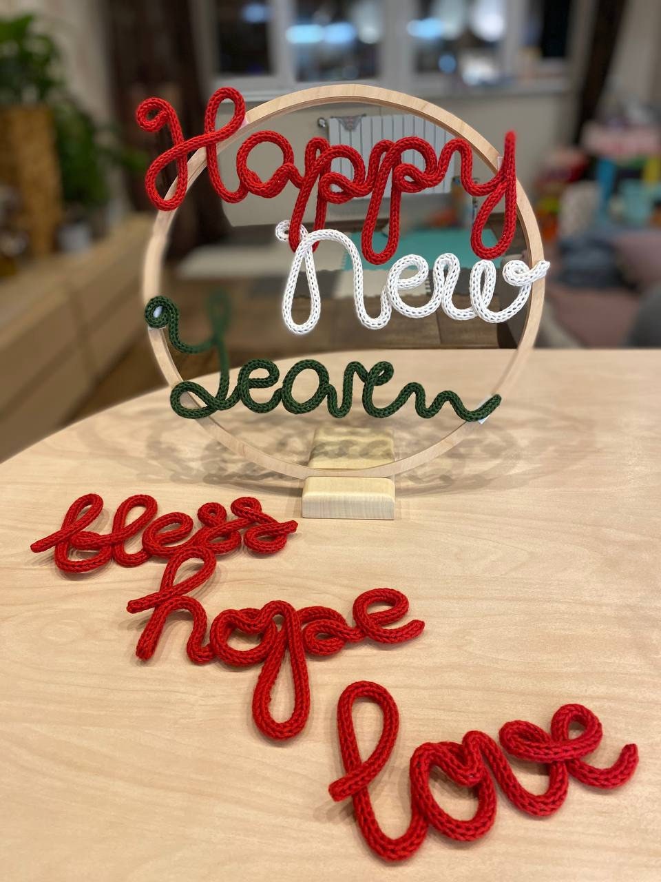 Merry Christmas Wall Decor Knitted Signs Tricotin Wire - Etsy