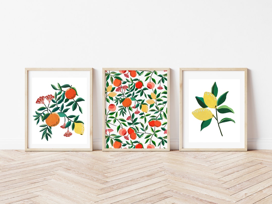 Fruit Print Set of 3 / Summer Fruit Print / Citrus Fruit Print / Home ...