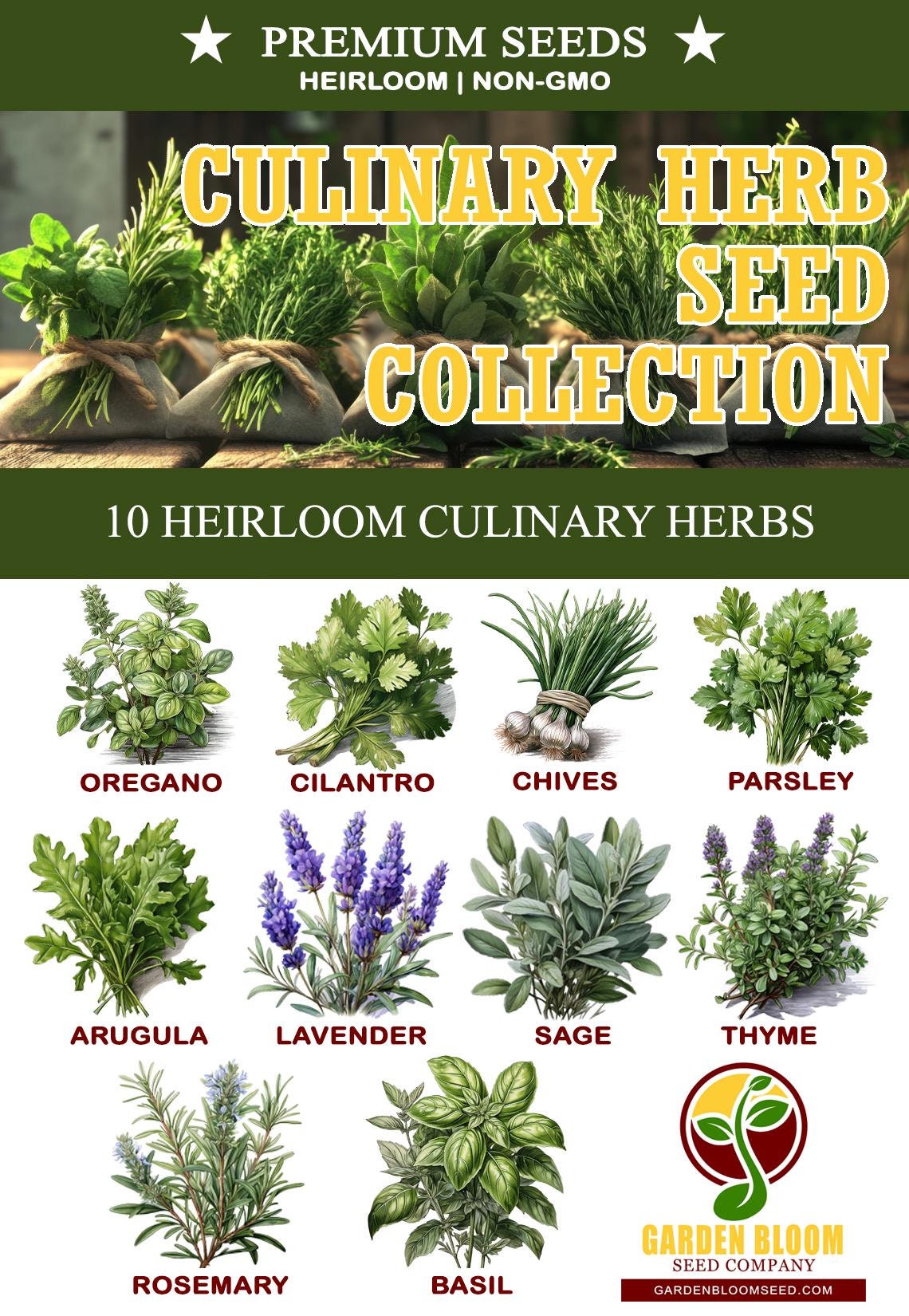 Culinary Herb Seed Collection Kit - 10 Essential Heirloom Cook Seed ...
