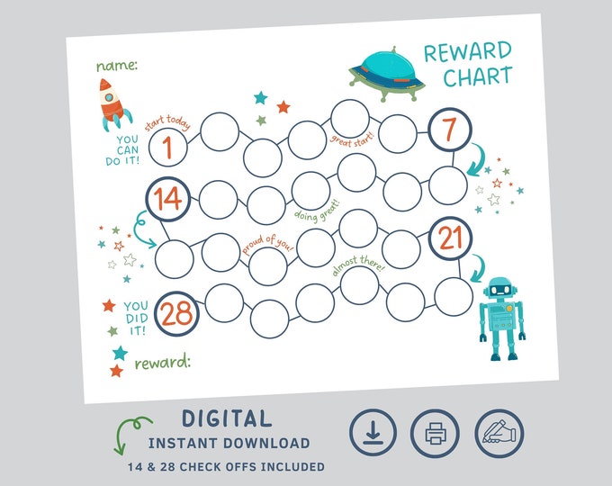 Space Reward Chart Printable, Robot Reward Chart, Boys Reward Chart ...
