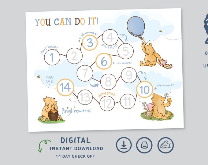 Classic Winnie the Pooh Reward Chart Blue, Sticker Chart, Pooh Potty ...