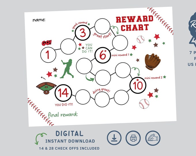 Baseball Reward Chart, Printable Reward Chart, Sports Reward Chart ...