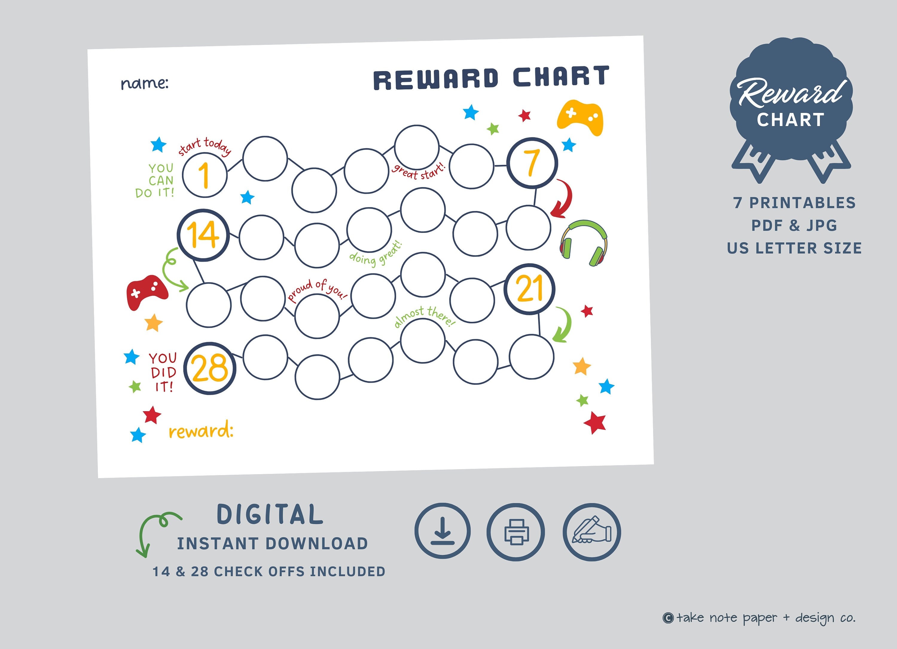 Gamer Reward Chart Printable, Positive Reinforcement Charts for Kids ...
