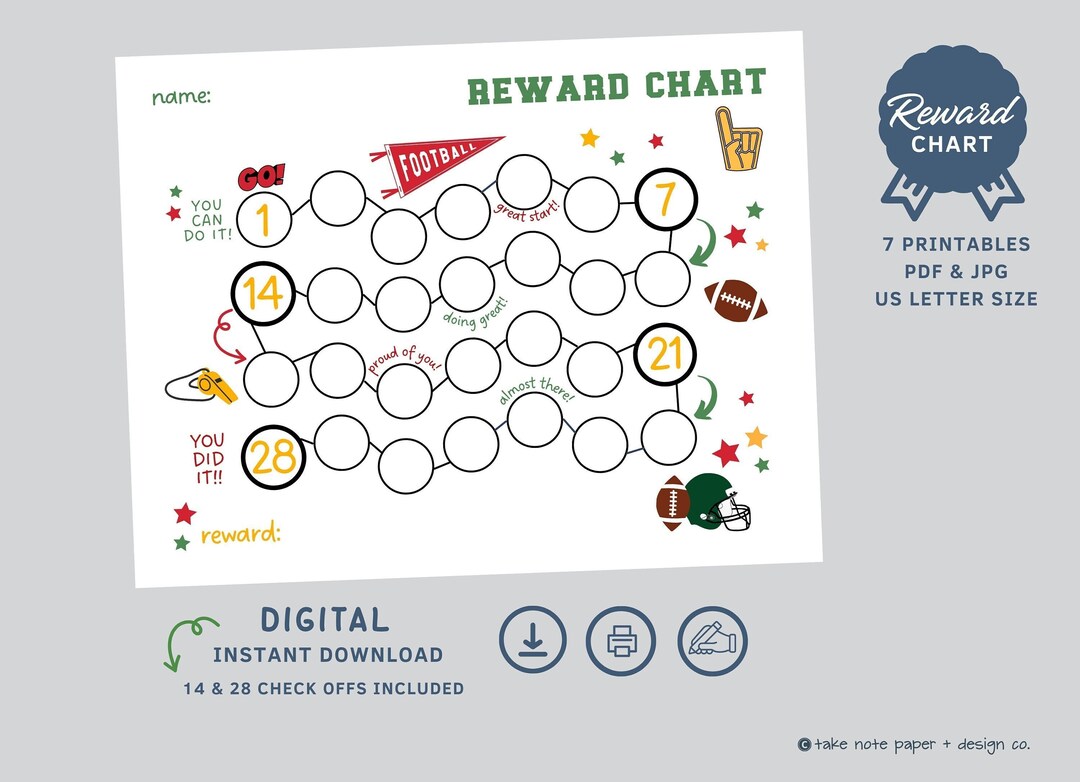 Football Reward Chart, Printable Reward Chart, Sports Reward Chart ...