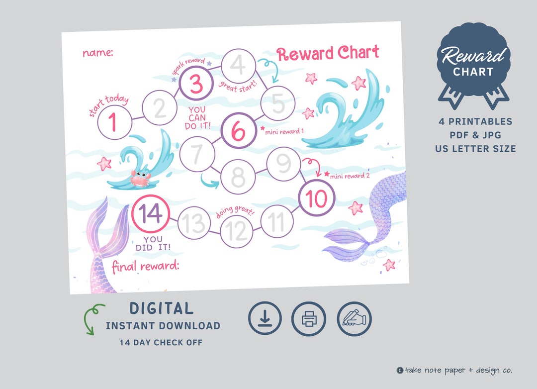Mermaid Reward Chart Printable, Sticker Chart, Potty Training Chart ...