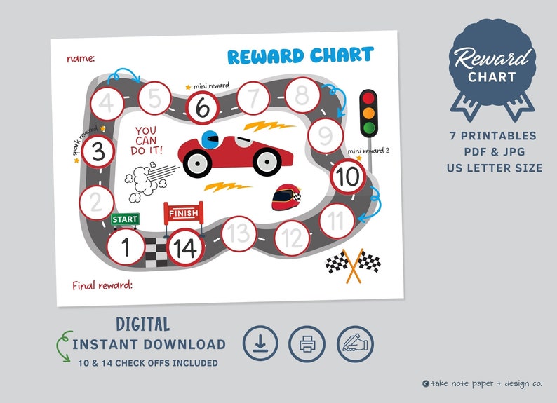Race Car Reward Chart Printable Positive Reinforcement Charts Kids ...