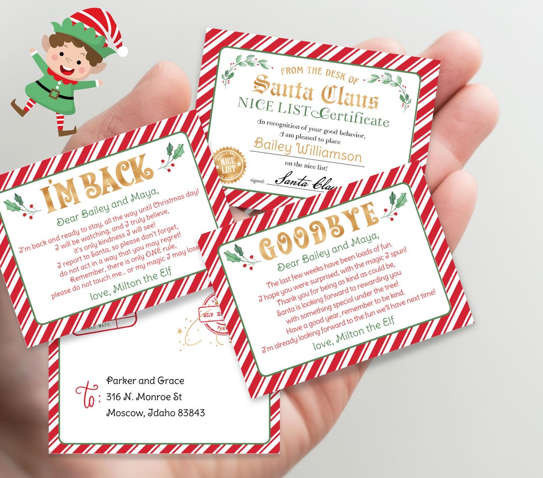 Mini Tiny Elf Letter Kit, Hello Elf Mini Tiny, Goodbye Elf Mini Tiny, Mini Tiny Nice Certificate ...