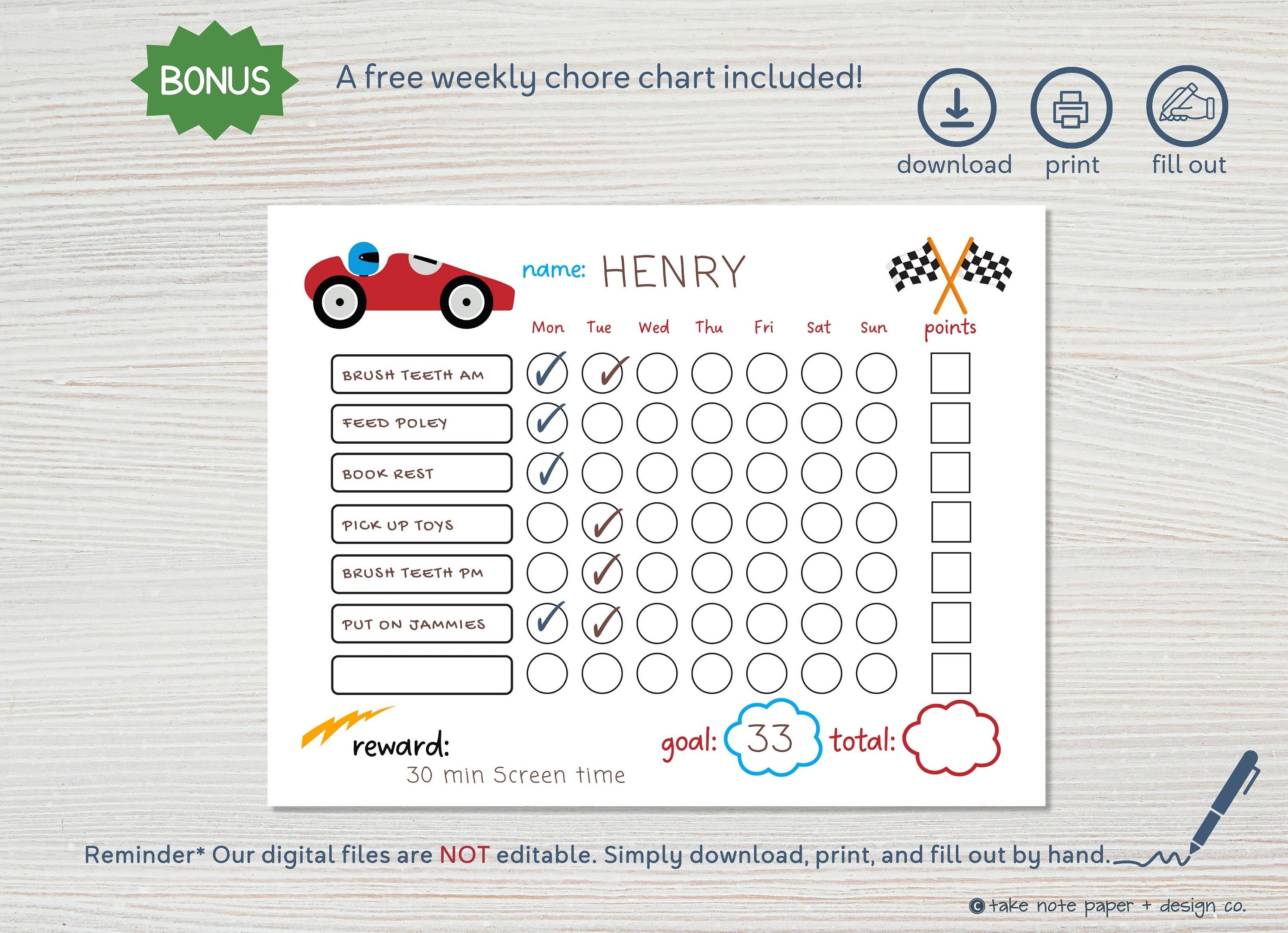 Race Car Reward Chart Printable Positive Reinforcement Charts Kids ...