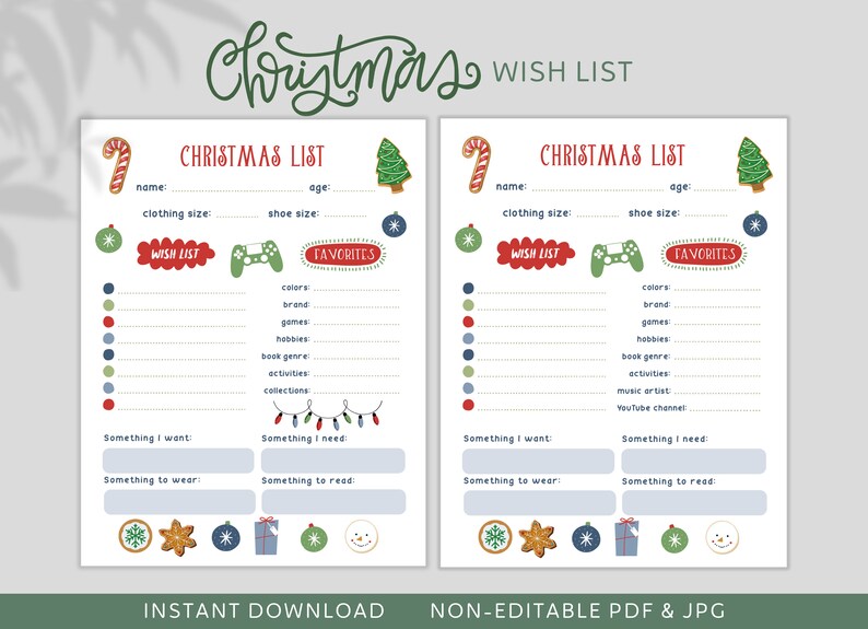 Christmas Wish List Kids, Printable Gift Wish List, Children's ...
