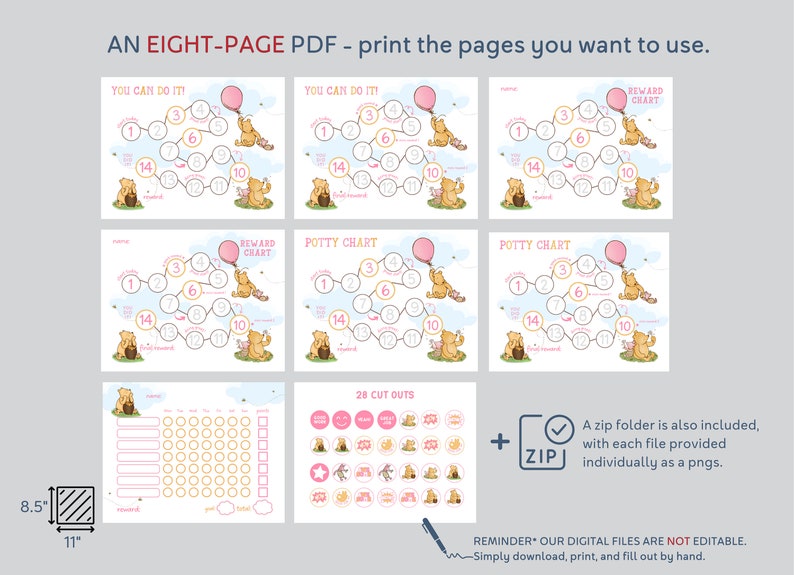 Classic Winnie the Pooh Reward Chart Pink, Pooh Potty Training Chart ...