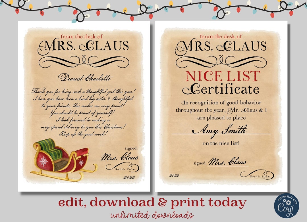 Letter From Mrs Claus EDITABLE Mrs Claus Letter Letter From - Etsy
