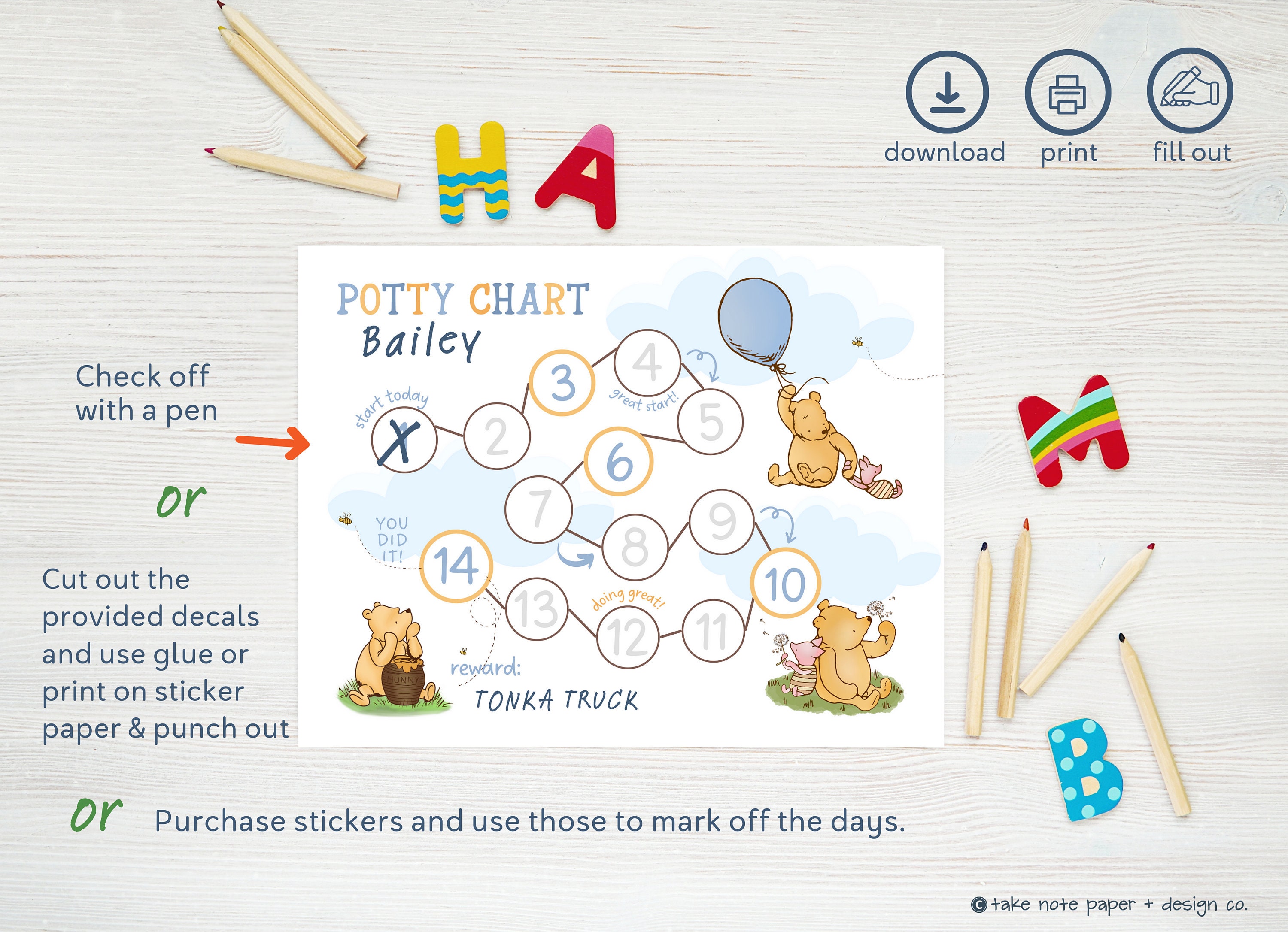 Classic Winnie the Pooh Reward Chart Blue, Sticker Chart, Pooh Potty ...