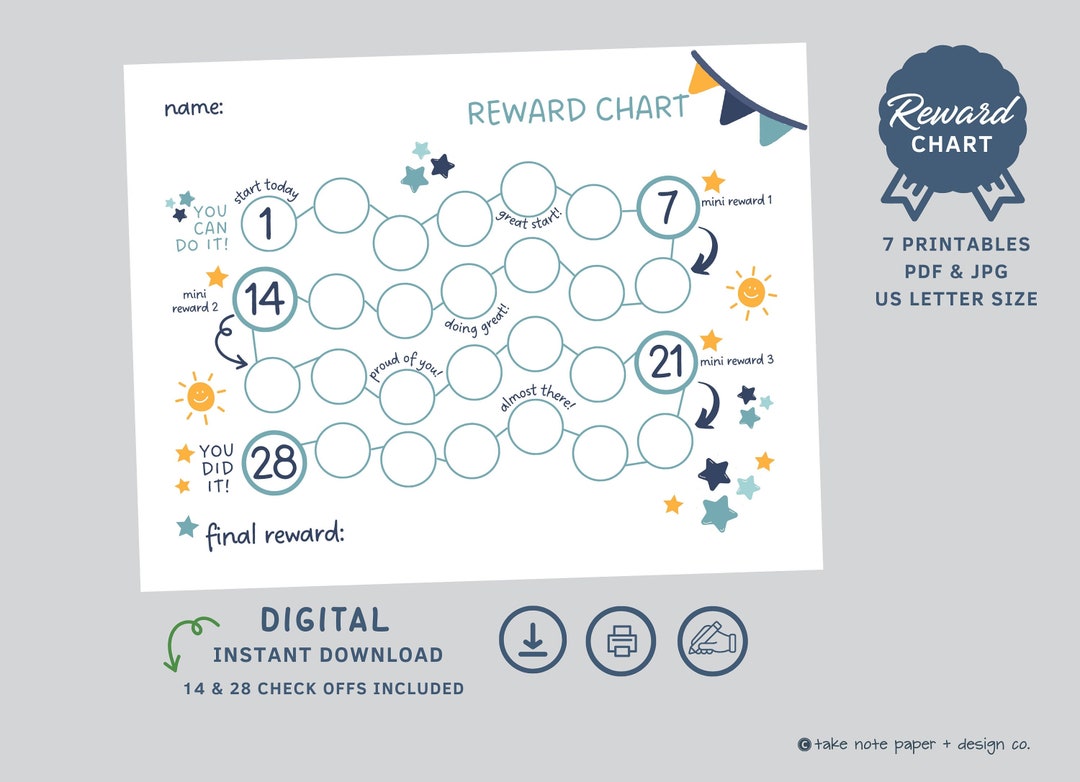 Stars Reward Chart, Printable Reward Chart, Boy Reward Chart, Positive ...