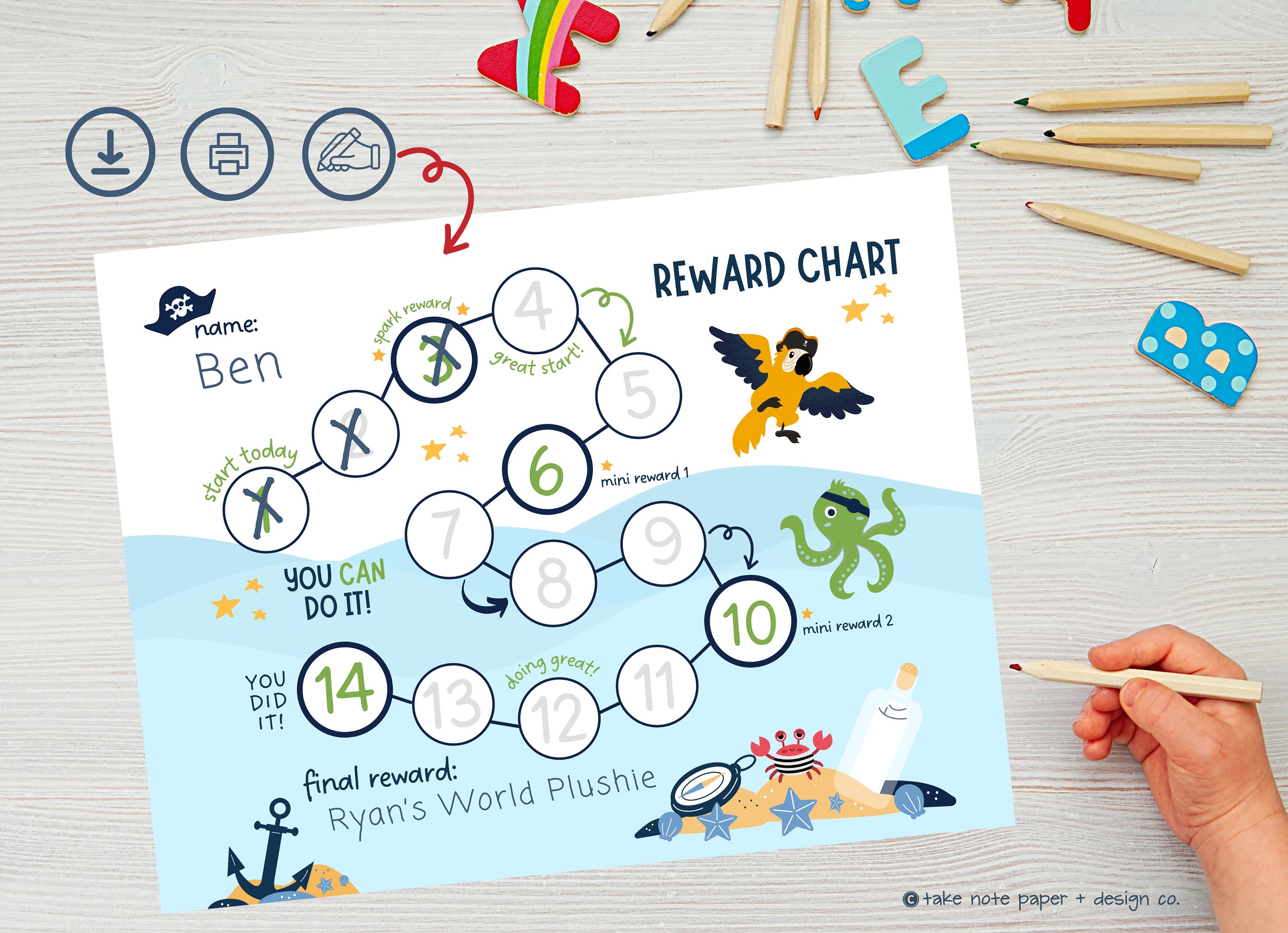 Pirate Reward Chart, Sticker Chart, Potty Training Chart, Kids Behavior ...