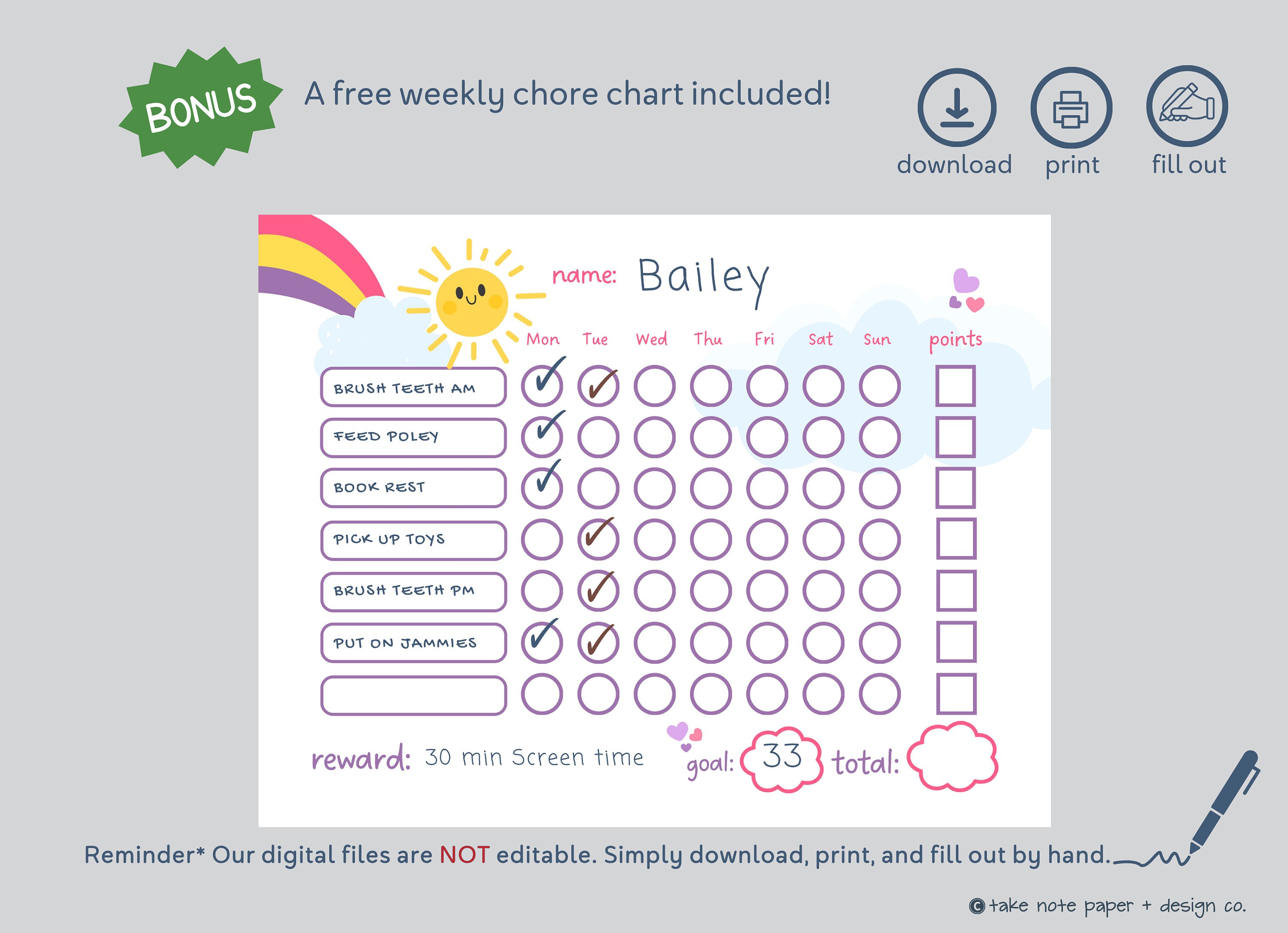 Rainbow Reward Chart Printable, Rainbow Reward Chart, Girls Reward ...
