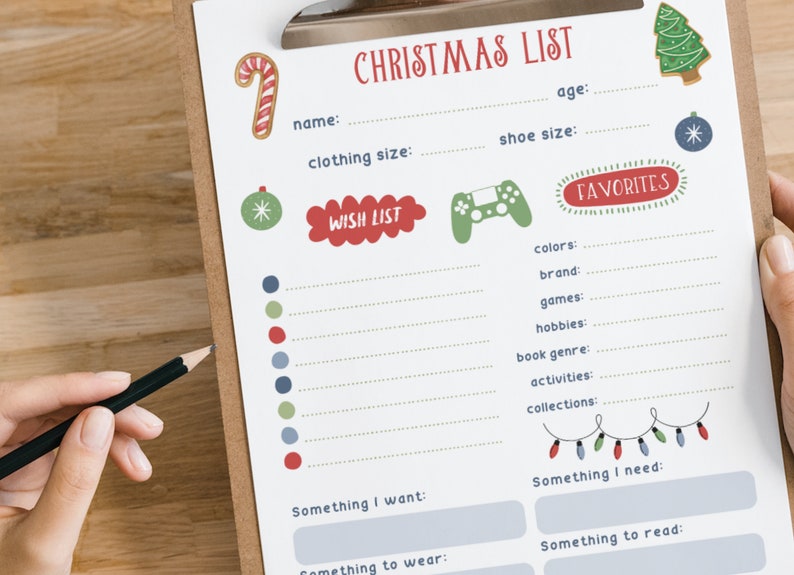 Christmas Wish List Kids, Printable Gift Wish List, Children's ...