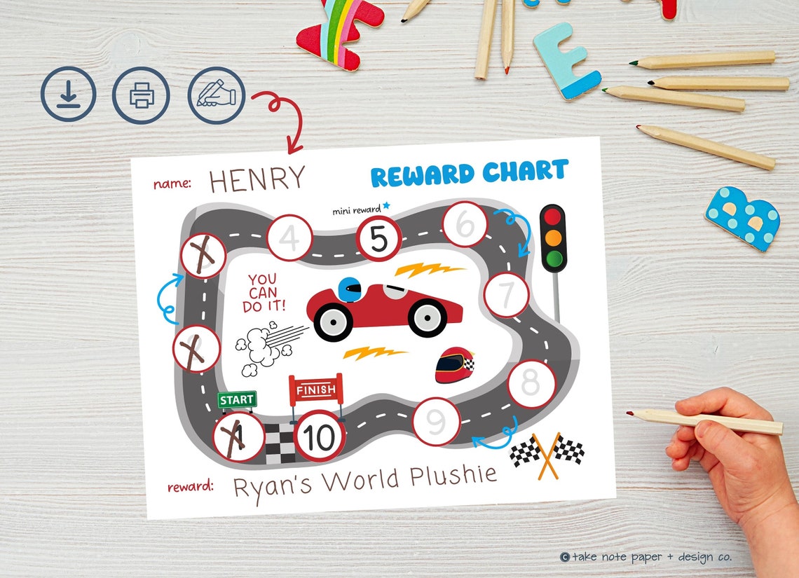 Race Car Reward Chart Printable Positive Reinforcement Charts Kids ...