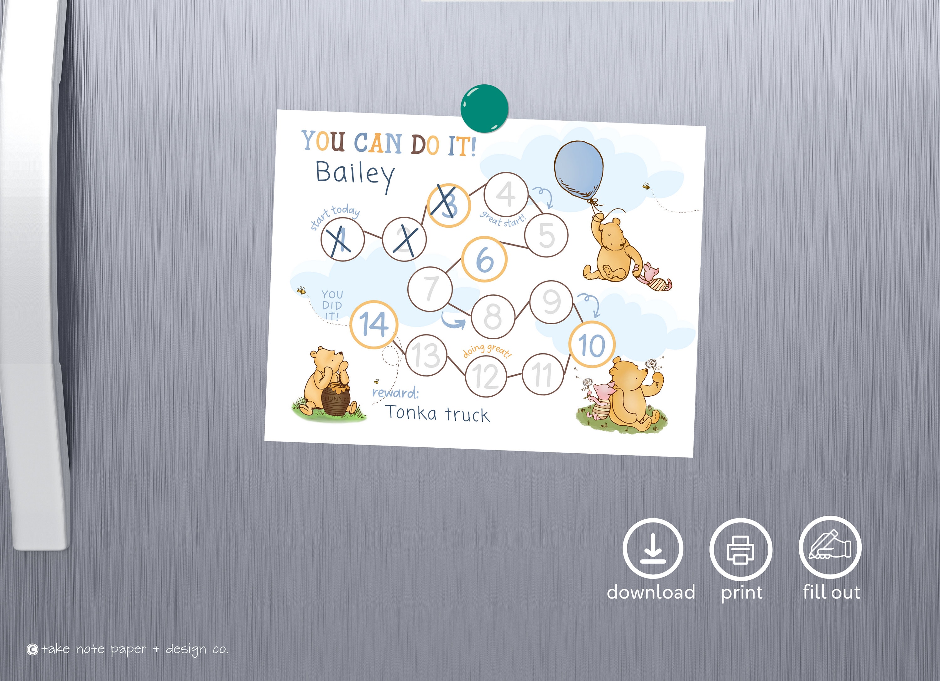 Classic Winnie the Pooh Reward Chart Blue, Sticker Chart, Pooh Potty ...