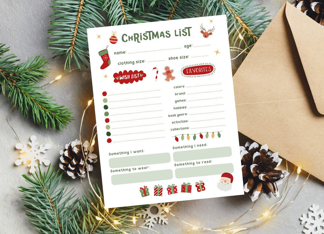 Christmas Wish List Kids, Printable Gift Wish List, Children's ...