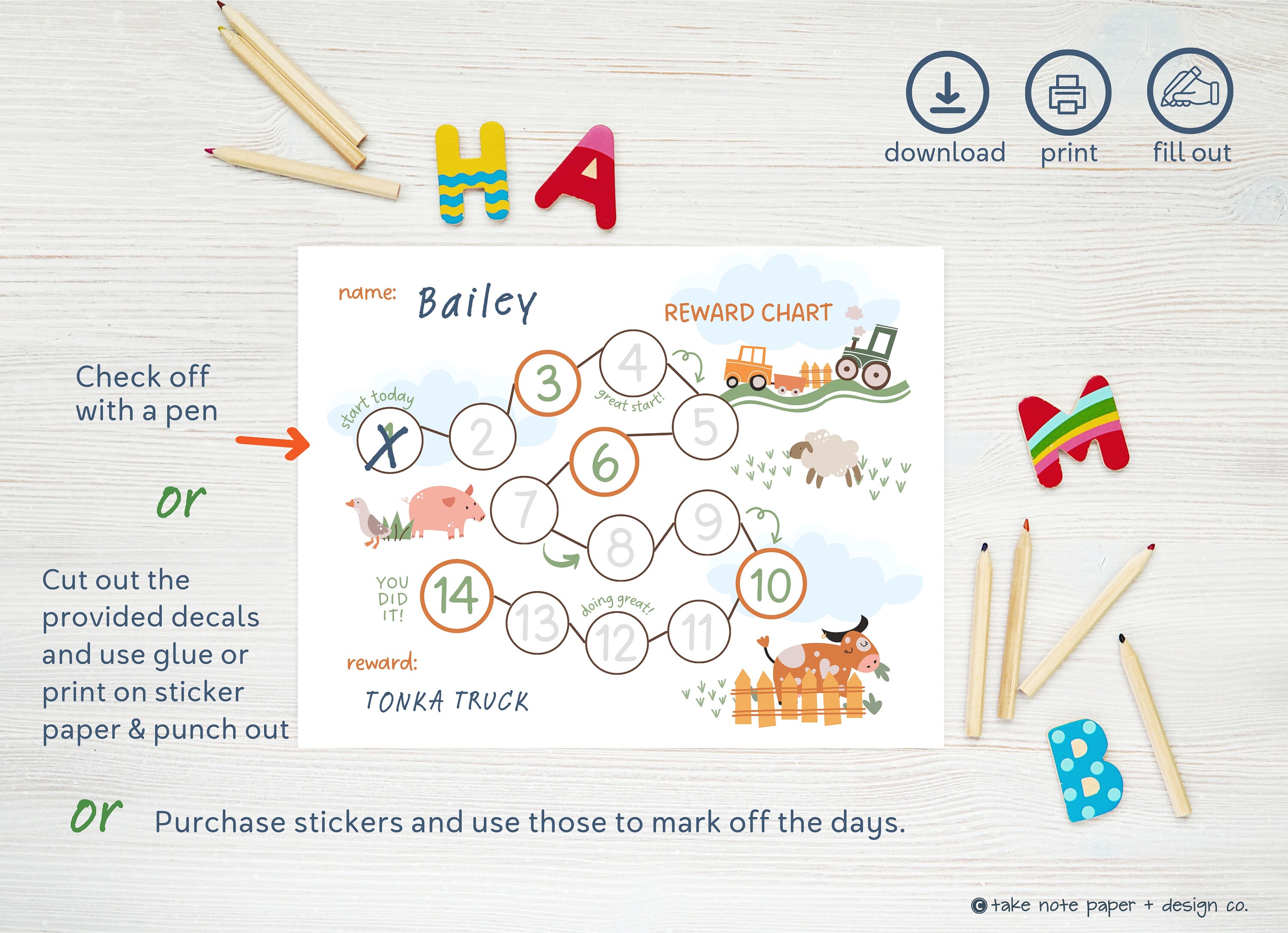 Farm Reward Chart Printable, Sticker Chart, Potty Training Chart, Kids ...