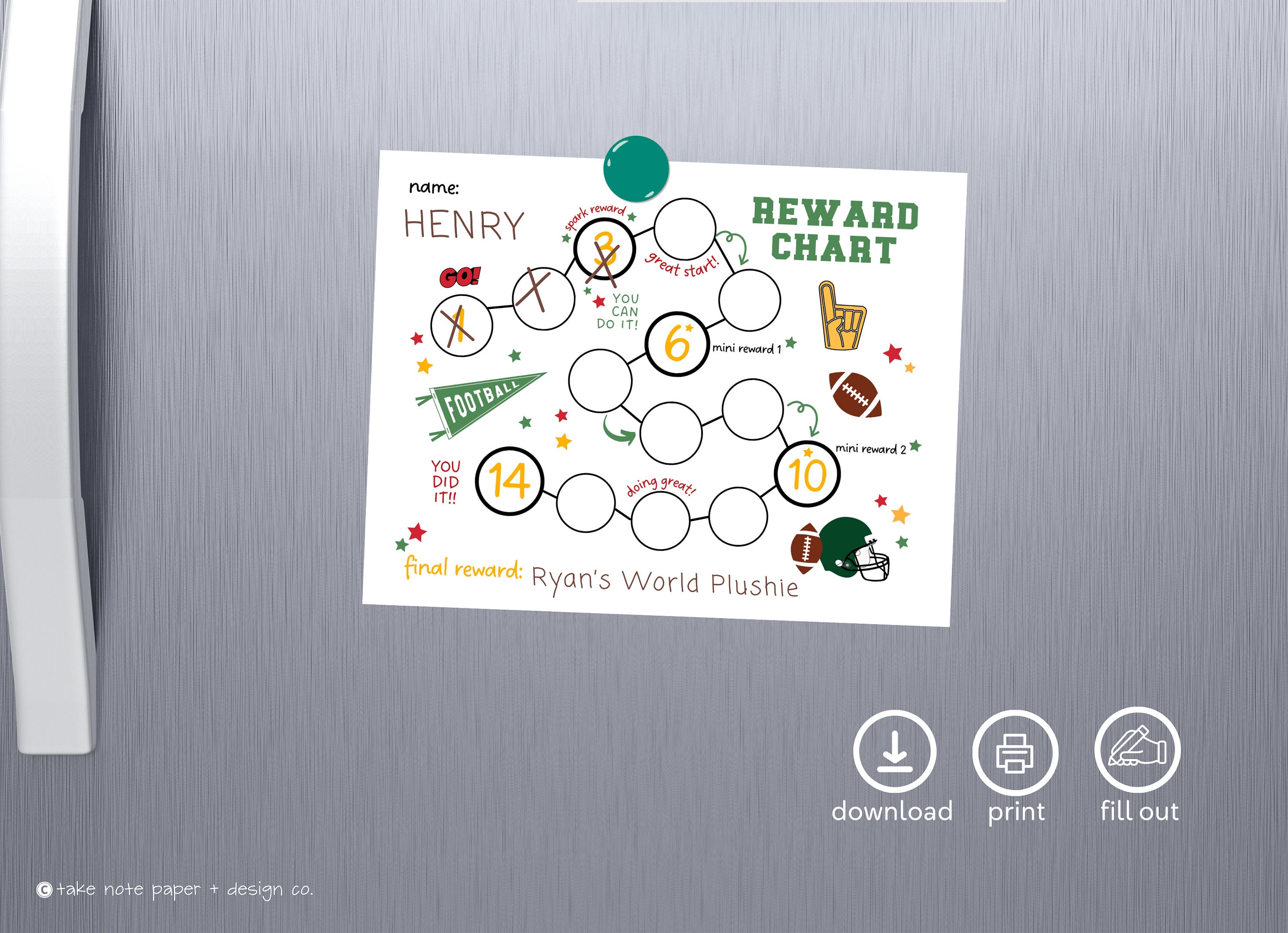 Football Reward Chart, Printable Reward Chart, Sports Reward Chart ...