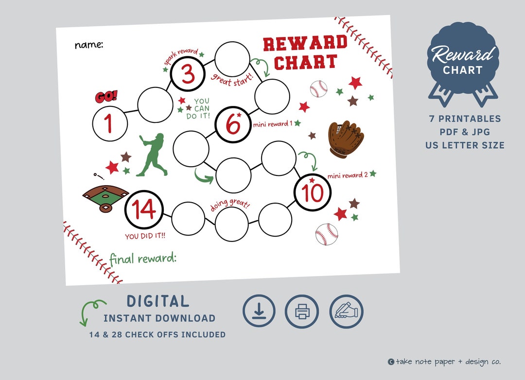 Baseball Reward Chart, Printable Reward Chart, Sports Reward Chart ...
