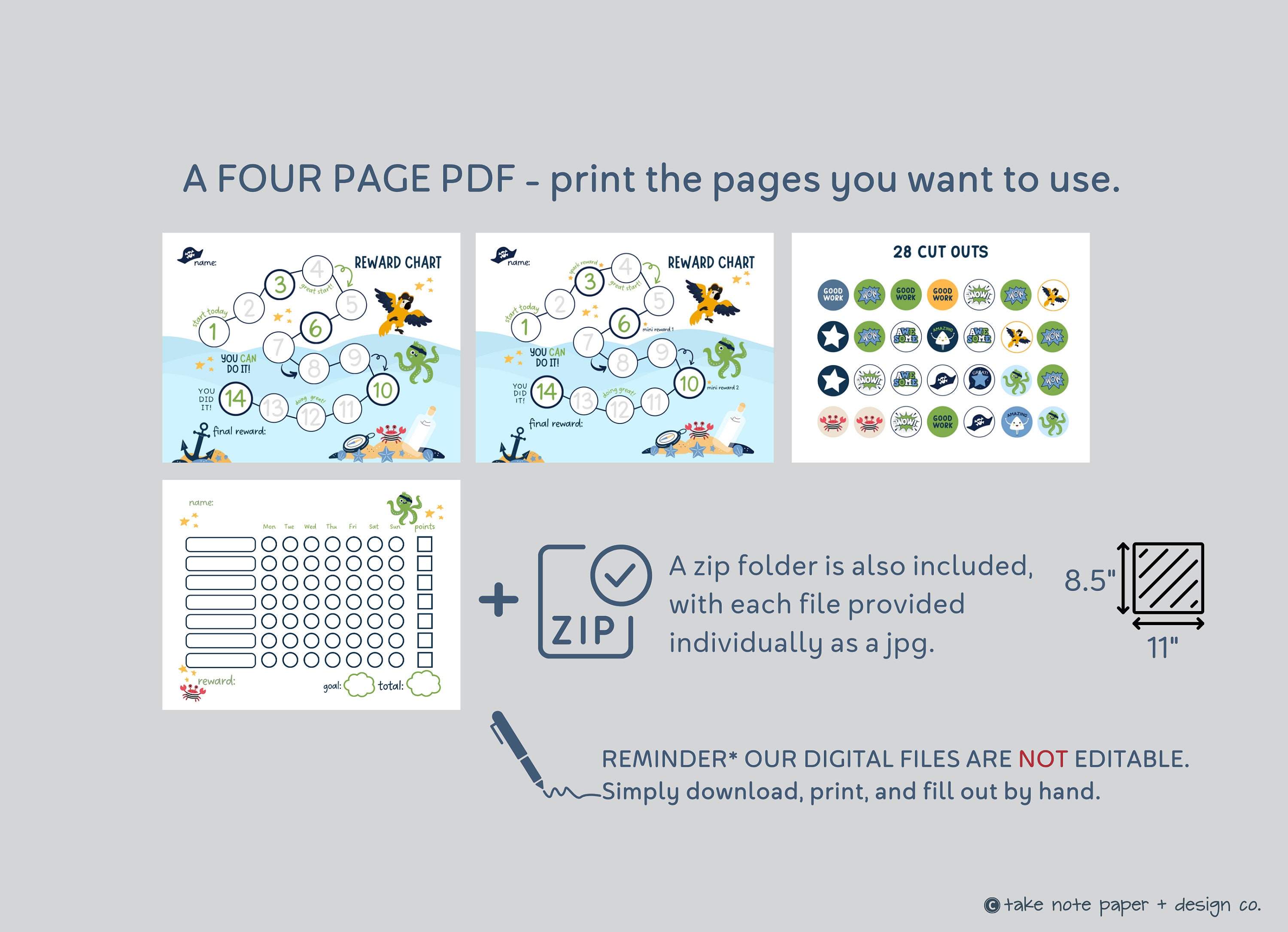 Pirate Reward Chart, Sticker Chart, Potty Training Chart, Kids Behavior ...