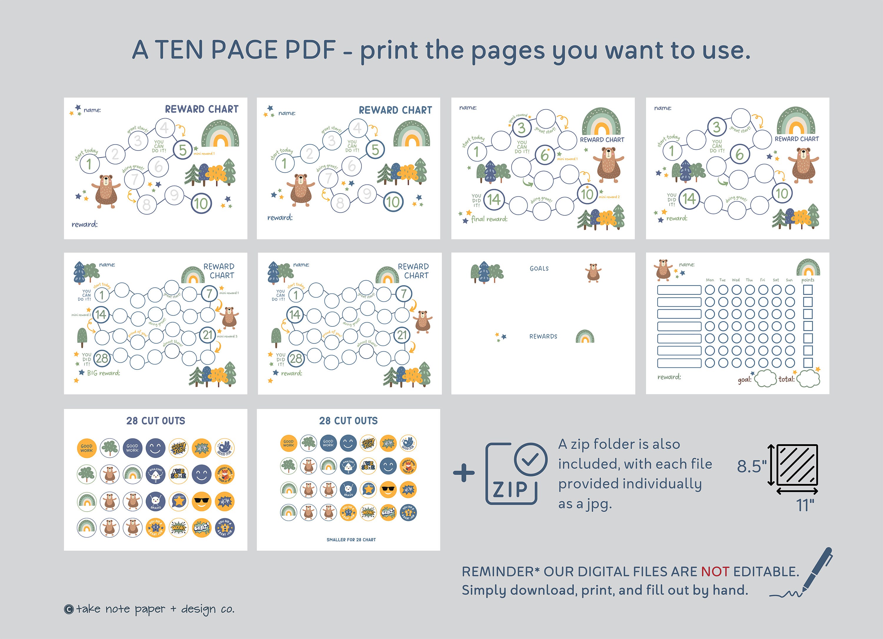 Reward Chart Woodland Animals Printable, Kids Behavior Charts, Positive ...