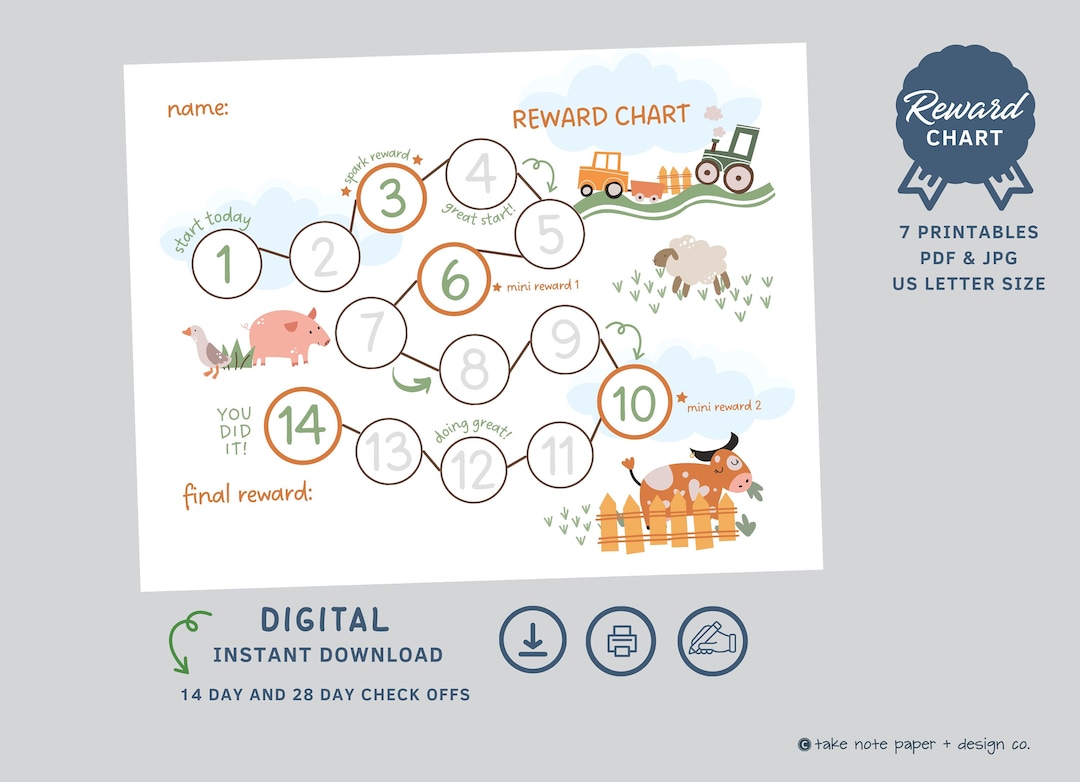 Farm Reward Chart Printable, Sticker Chart, Potty Training Chart, Kids ...