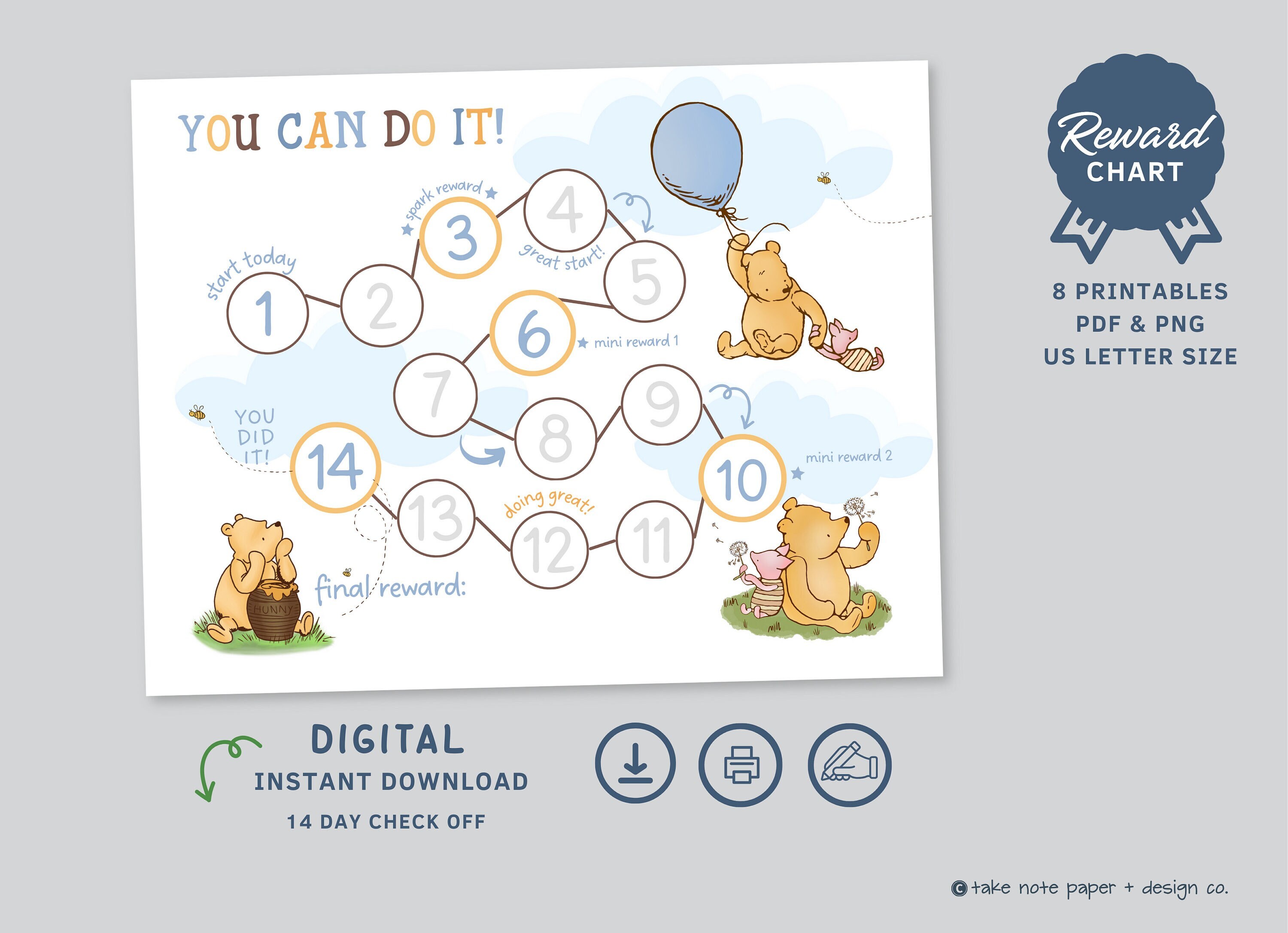 Classic Winnie the Pooh Reward Chart Blue, Sticker Chart, Pooh Potty ...