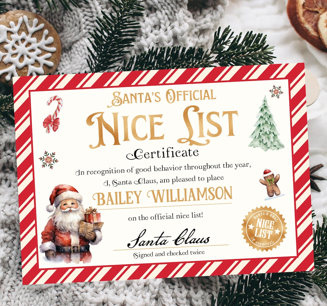 Nice Certificate Santa, Nice List Certificate Santa, Santa Approved ...
