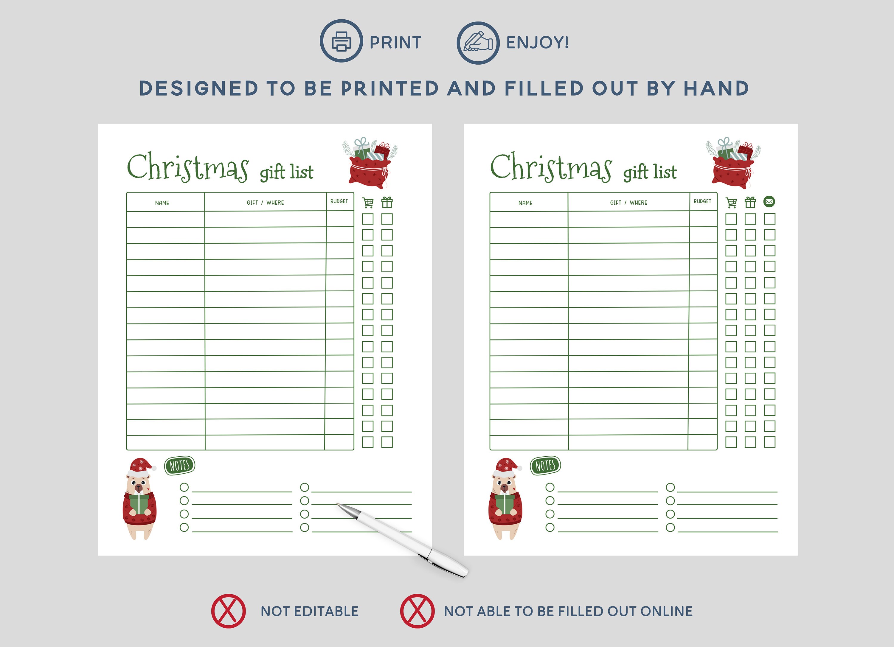 Christmas Gift Tracker Printable, Instant Download Gift Tracker ...