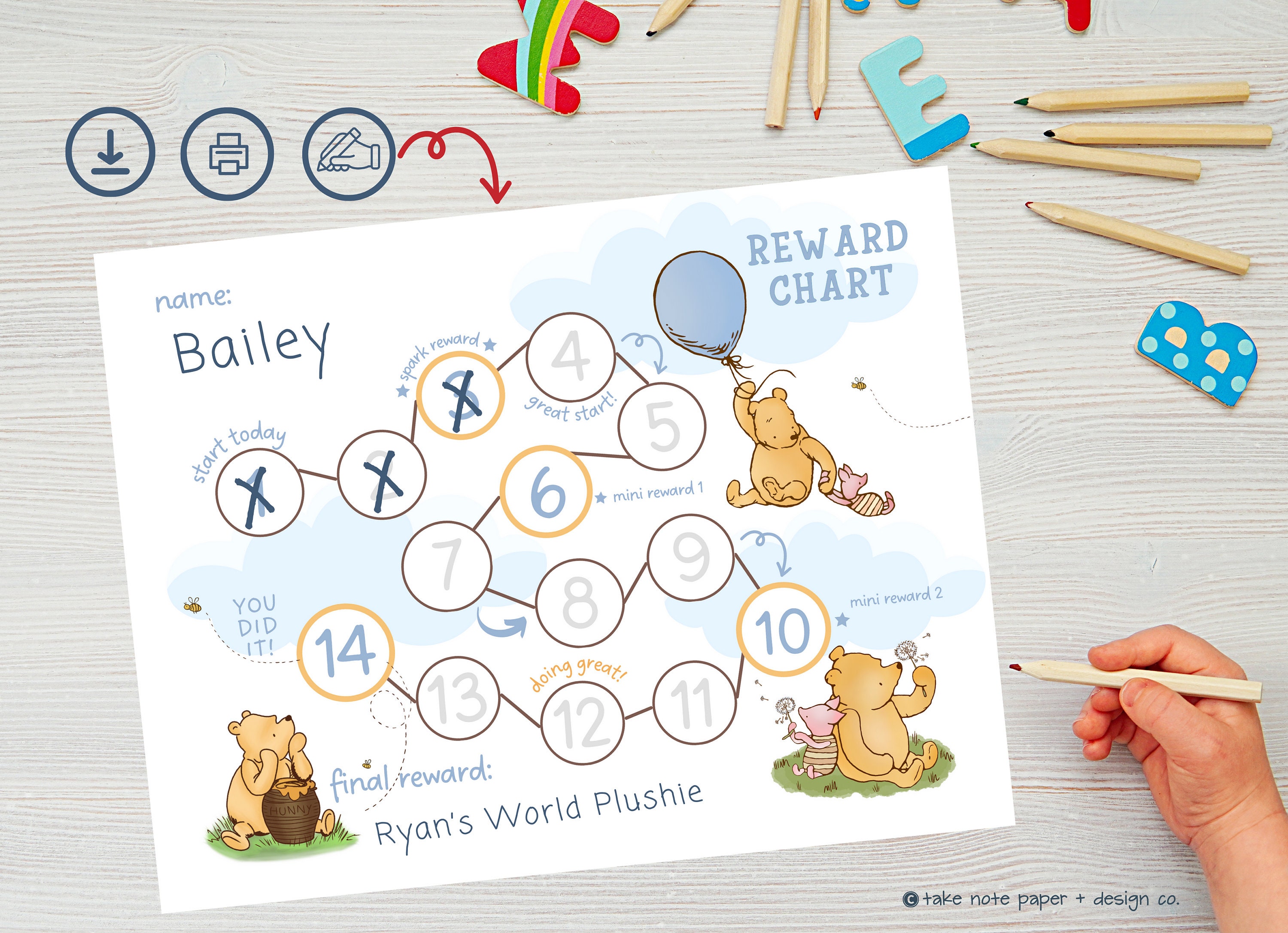 Classic Winnie the Pooh Reward Chart Blue, Sticker Chart, Pooh Potty ...