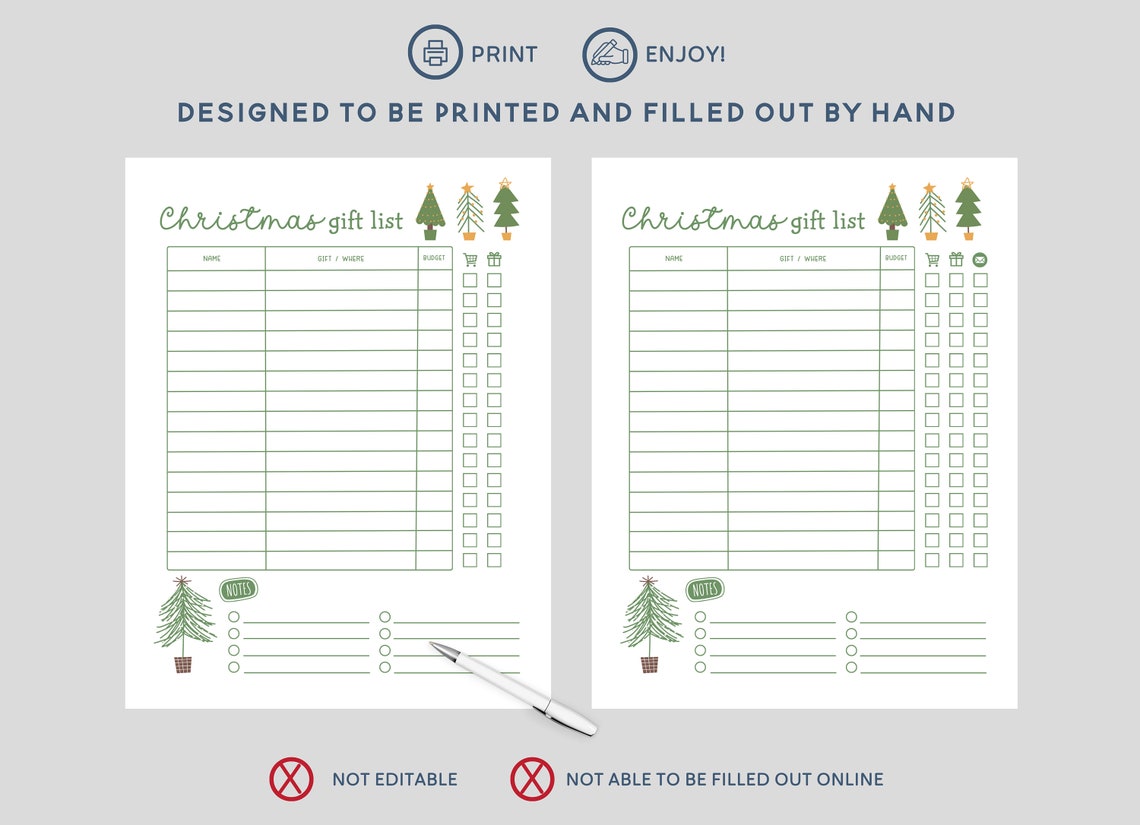 Christmas Gift Tracker Printable, Instant Download Gift Tracker ...