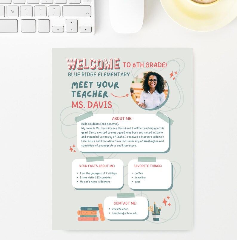 Meet the Teacher, Teacher Introduction Printable, Back to School Meet ...