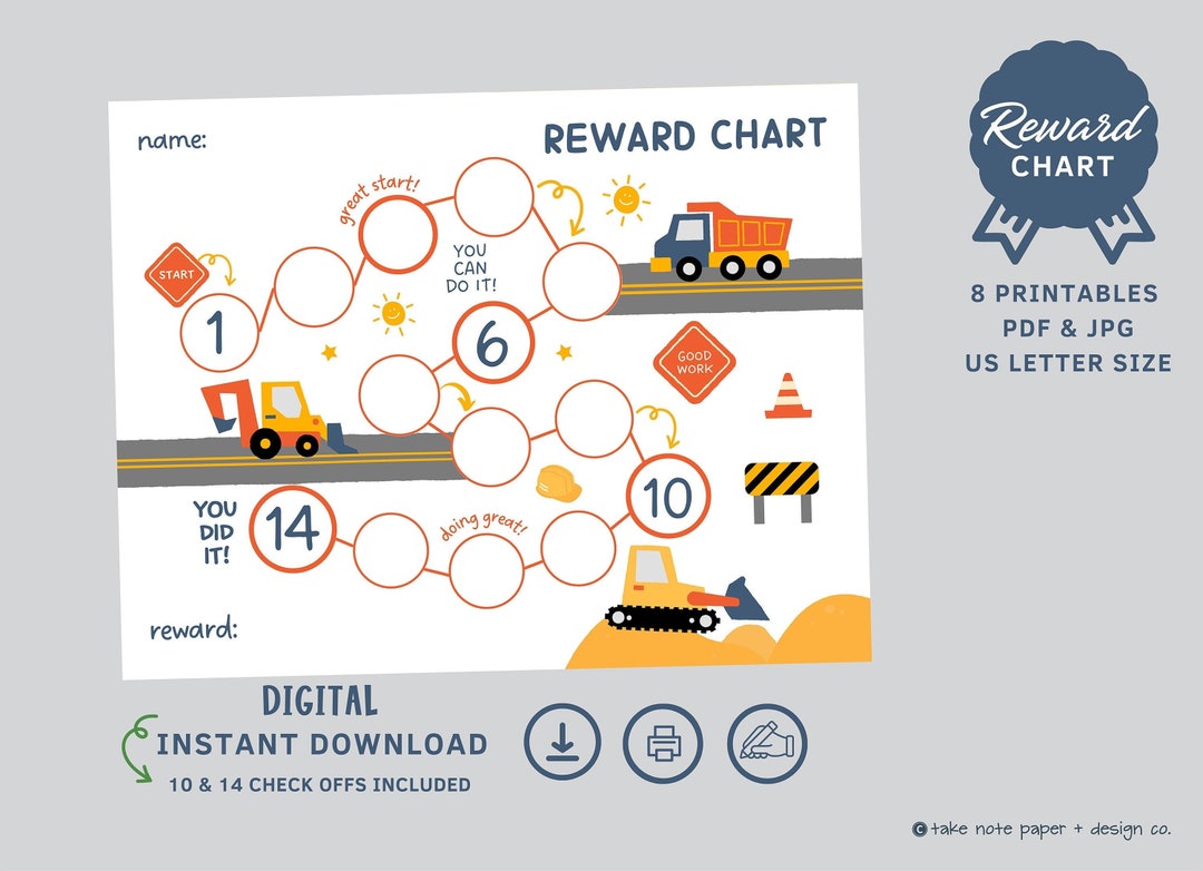 Construction Reward Chart, Sticker Chart, Potty Training Chart, Kids ...