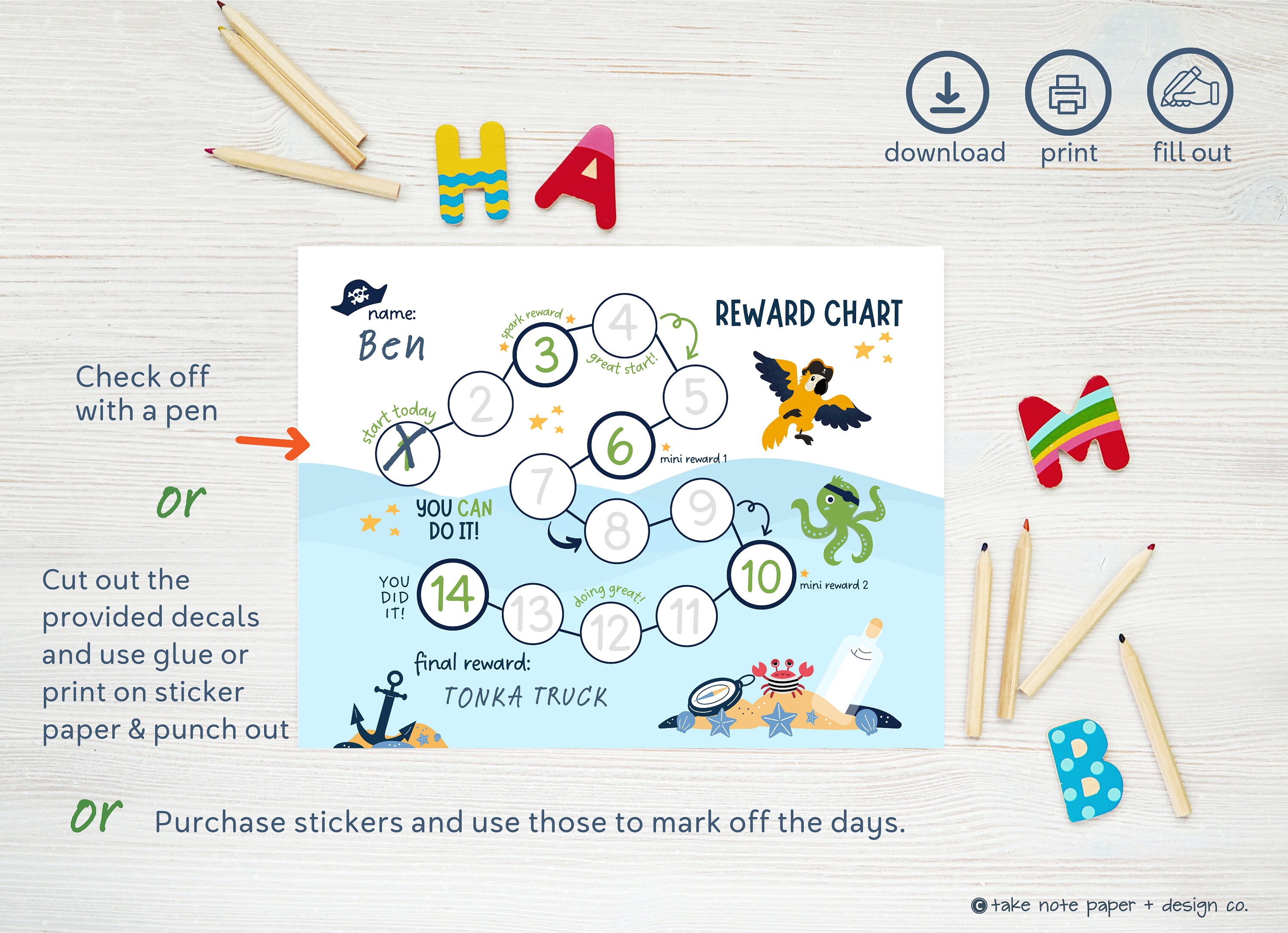 Pirate Reward Chart, Sticker Chart, Potty Training Chart, Kids Behavior ...