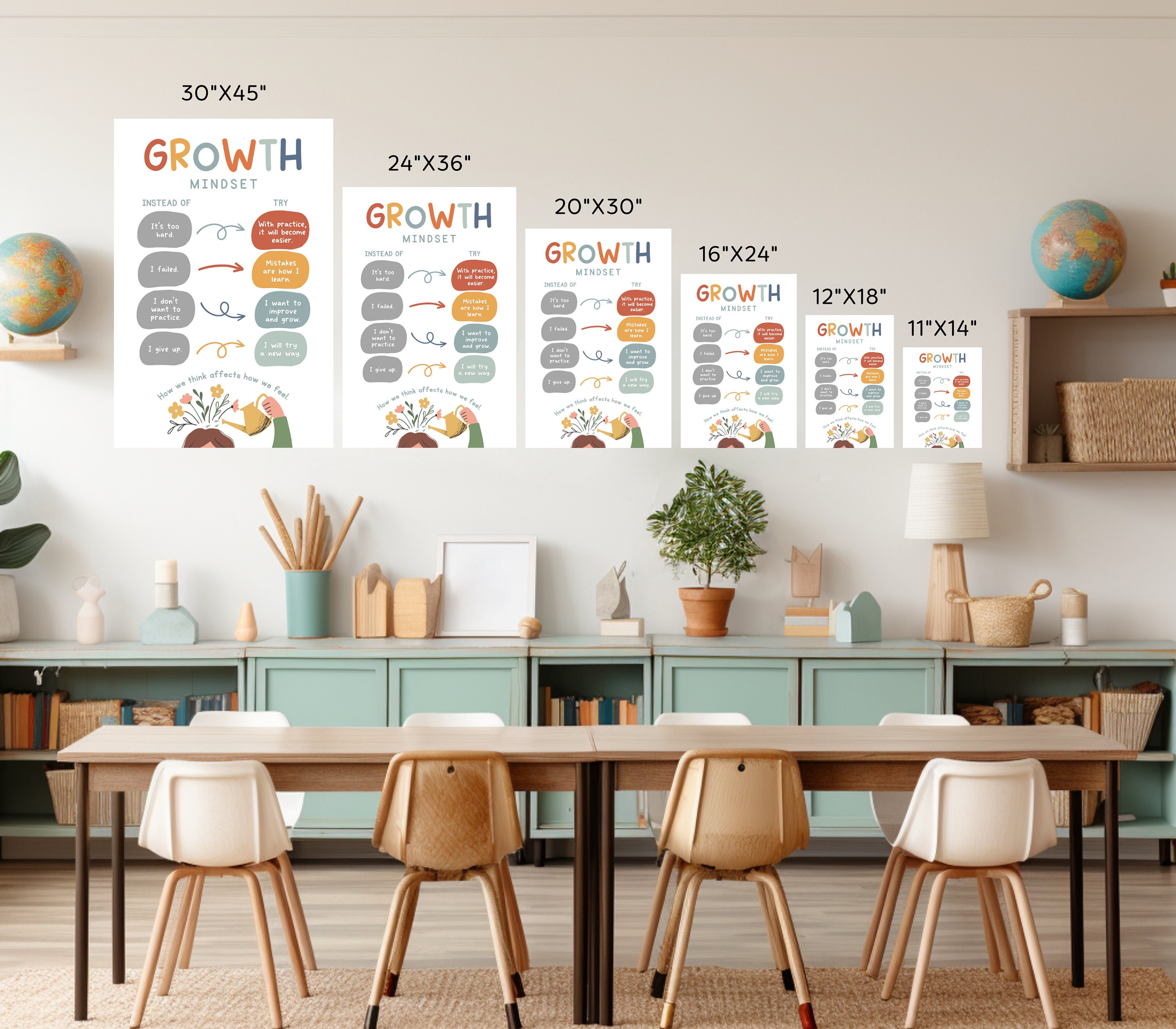 Growth Mindset Instead of Try Printable Boho Classroom Posters Social ...