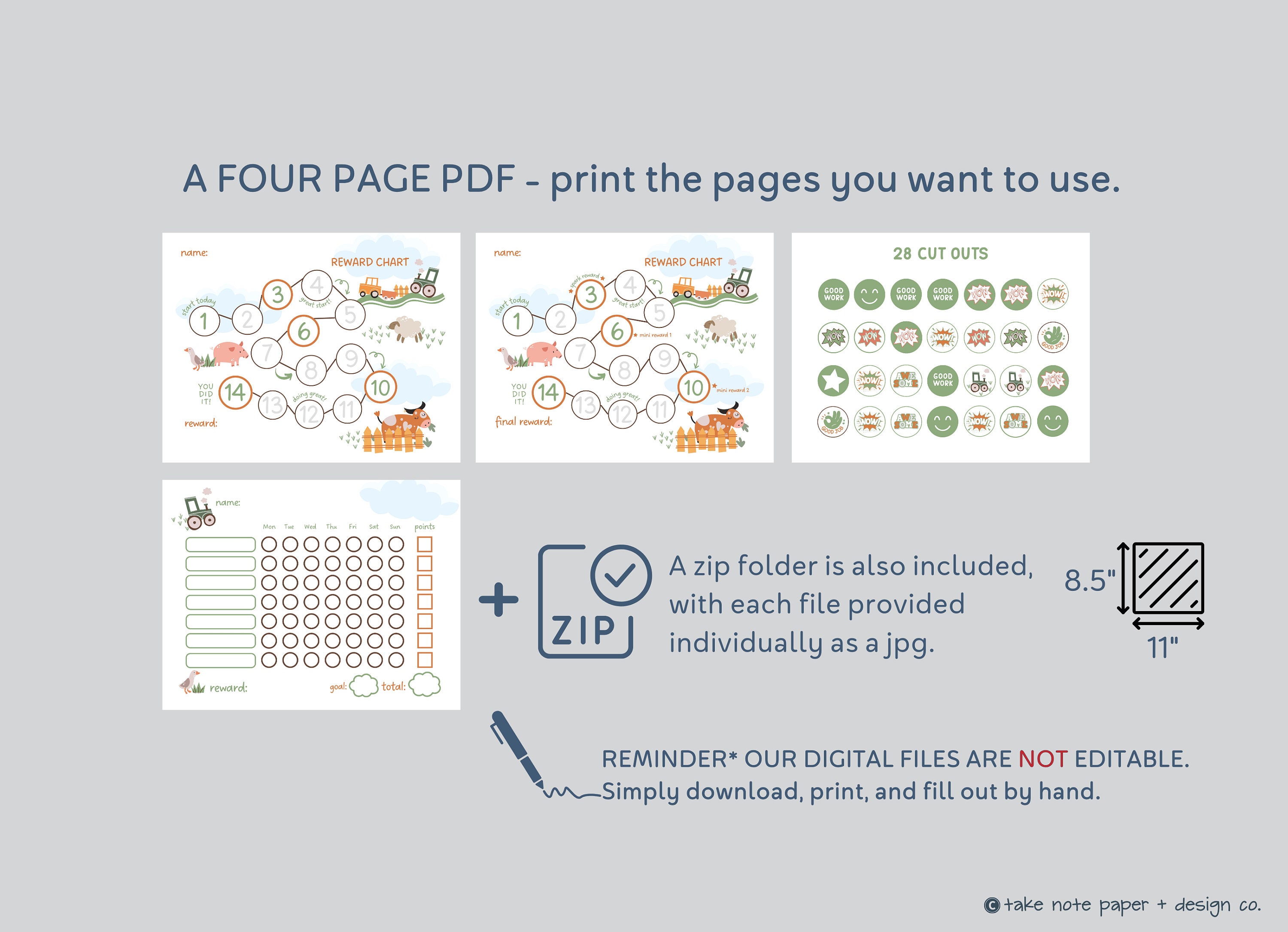 Farm Reward Chart Printable, Sticker Chart, Potty Training Chart, Kids ...