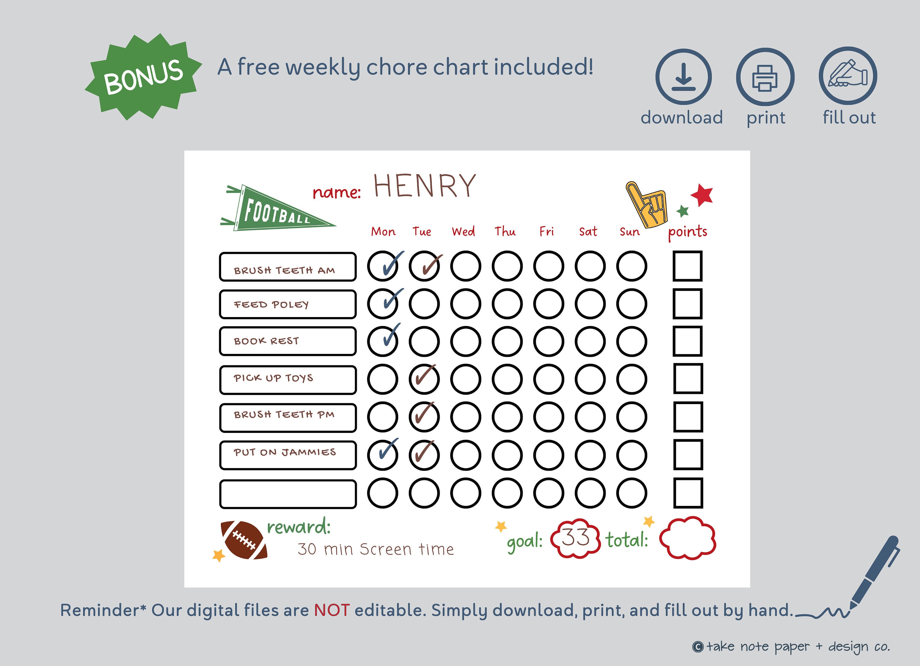 Football Reward Chart, Printable Reward Chart, Sports Reward Chart ...