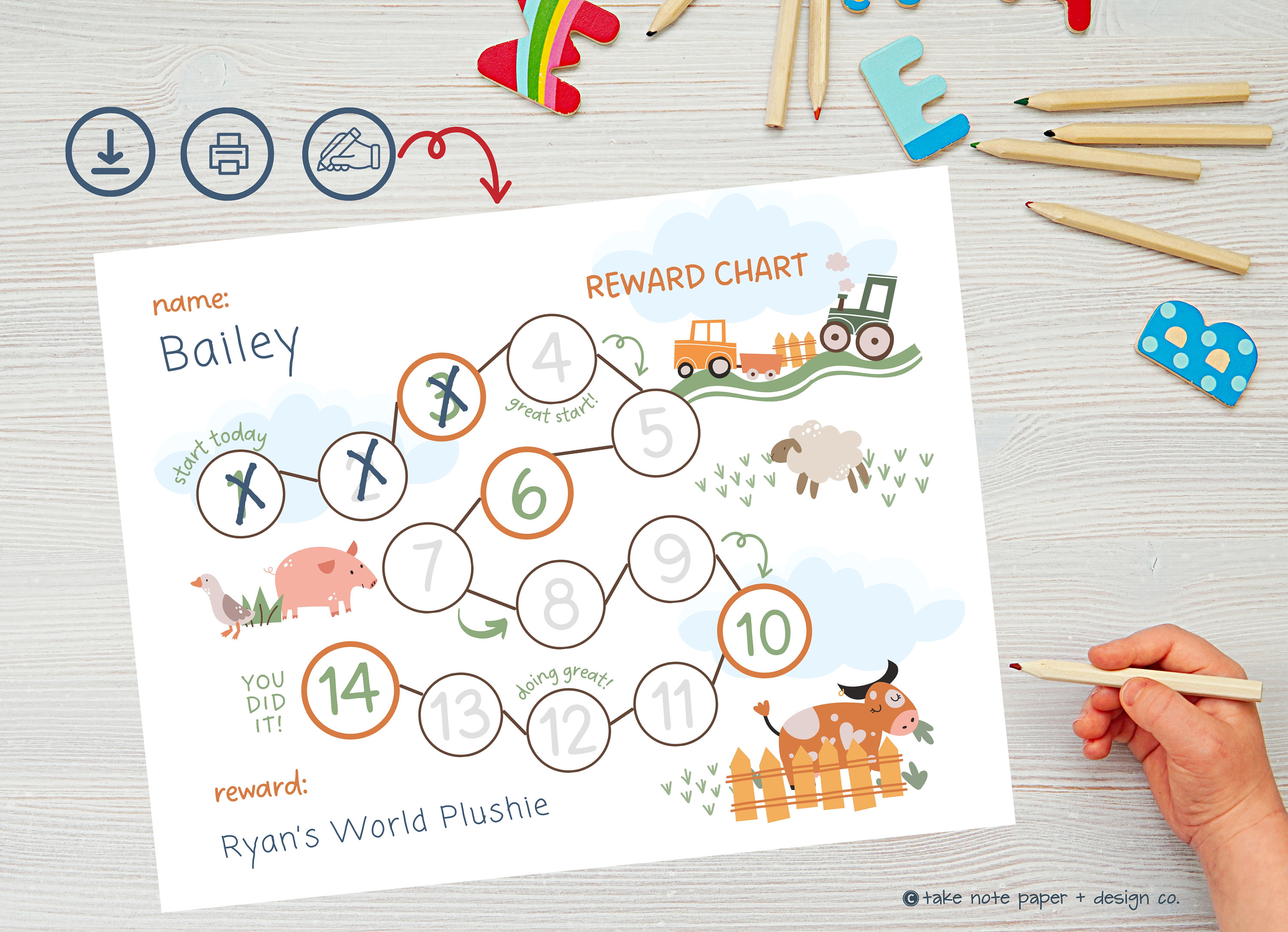 Farm Reward Chart Printable, Sticker Chart, Potty Training Chart, Kids ...