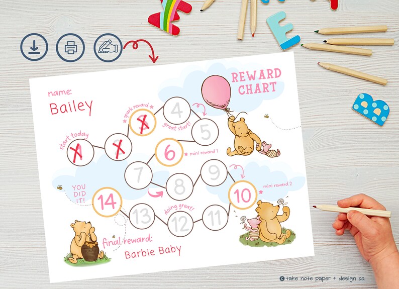 Classic Winnie the Pooh Reward Chart Pink, Pooh Potty Training Chart ...
