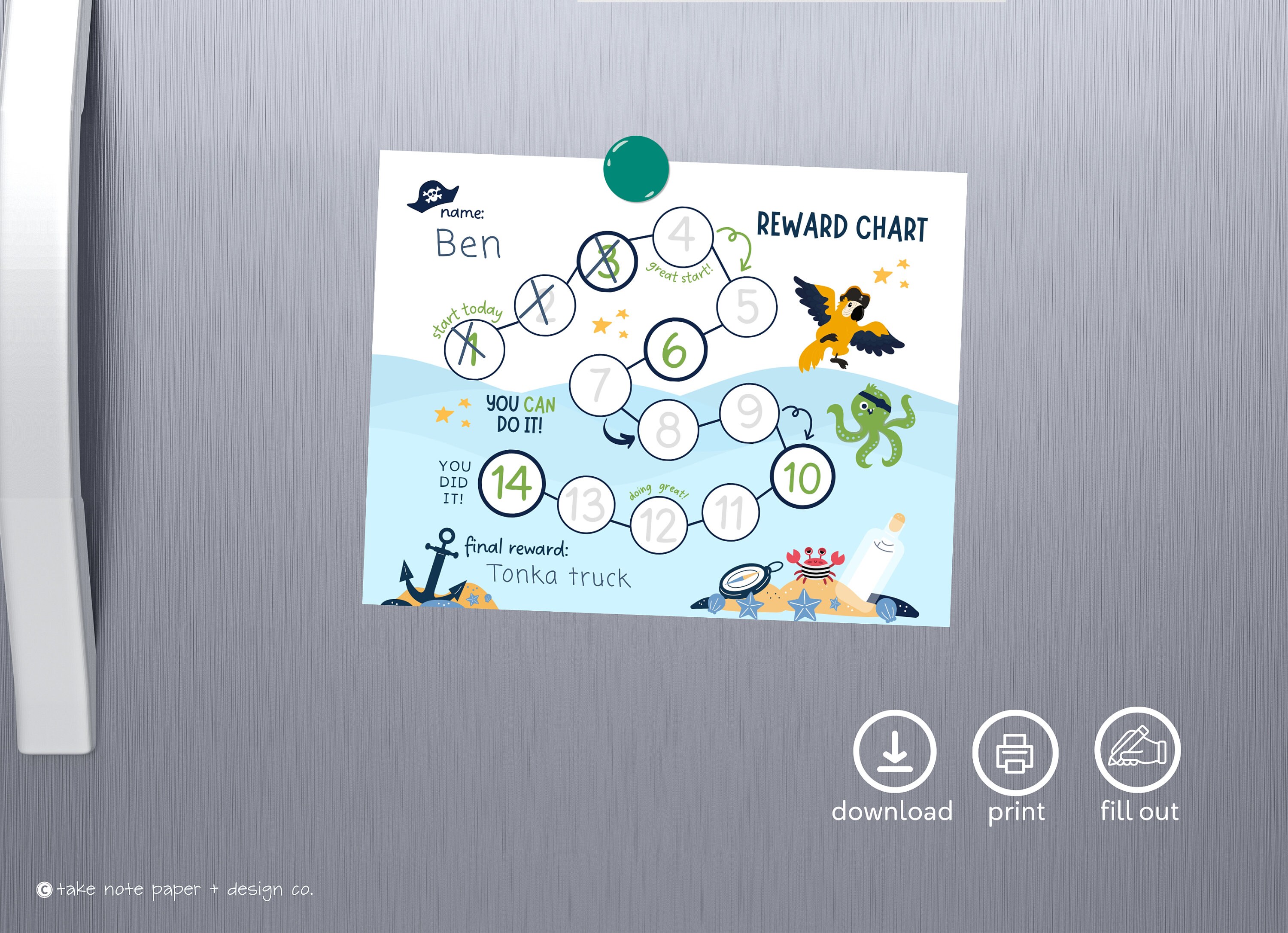 Pirate Reward Chart, Sticker Chart, Potty Training Chart, Kids Behavior ...