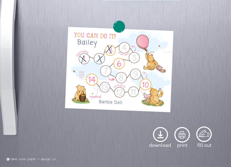 Classic Winnie the Pooh Reward Chart Pink, Pooh Potty Training Chart ...