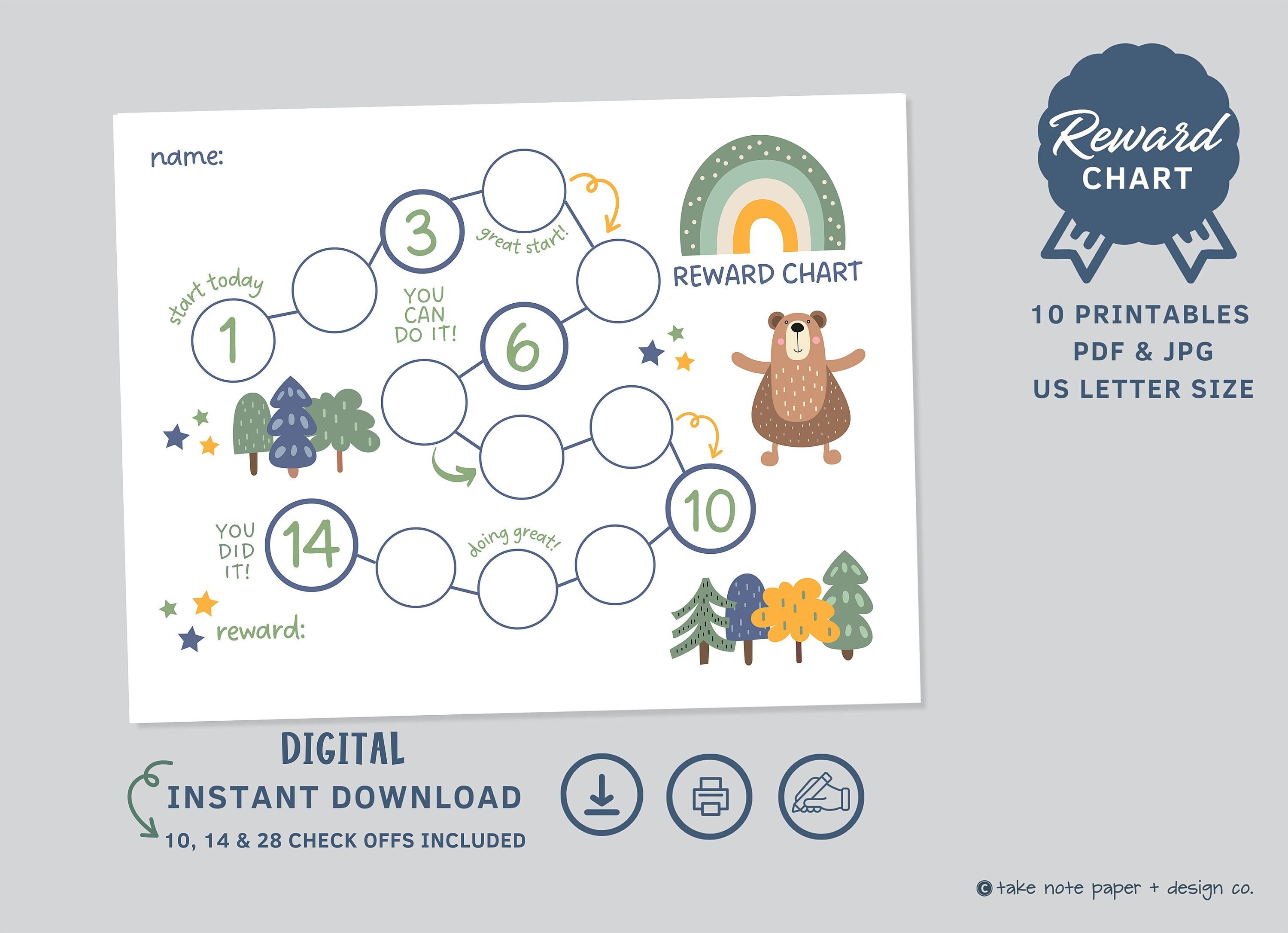 Reward Chart Woodland Animals Printable, Kids Behavior Charts, Positive ...