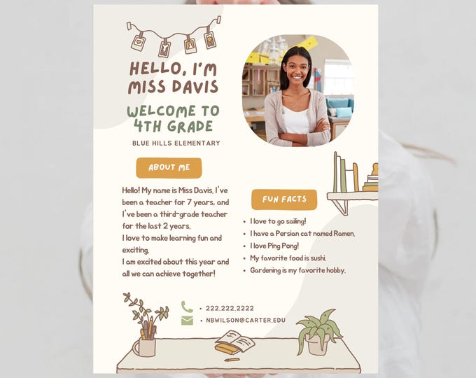Meet the Teacher, Classroom Template Introduction Printable, Back to ...